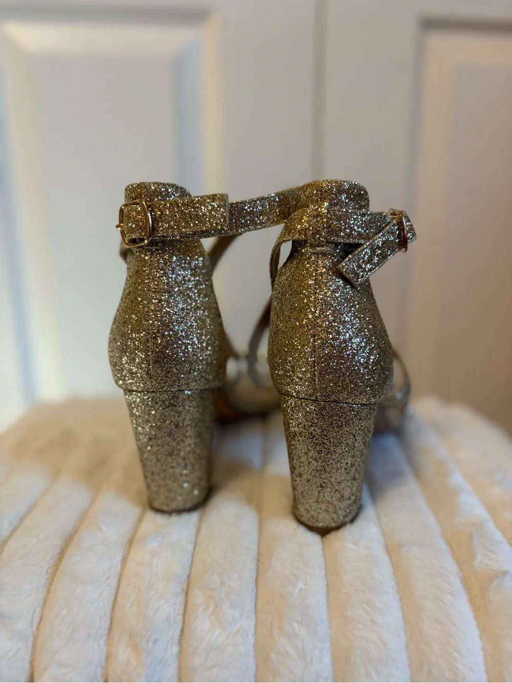 IDIFU | Shoes | Idifu Gold Glitter Block Heel Sandals Size 85 | Poshmark